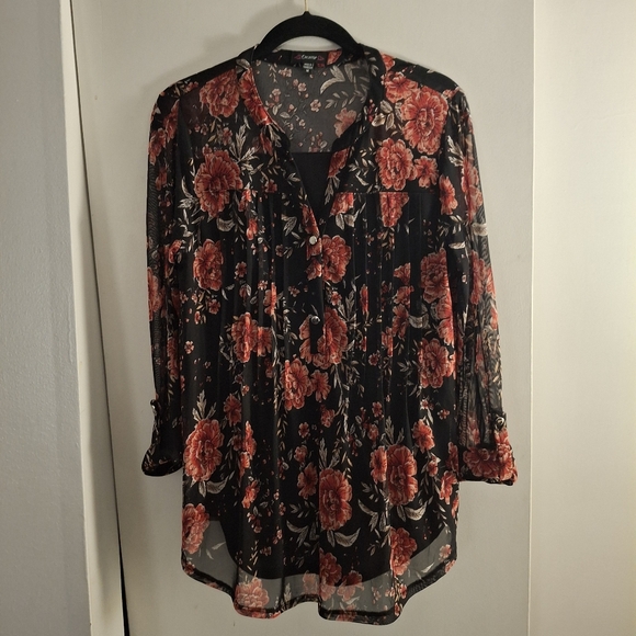 Cocomo | Tops | Cocomo Womens Black And Red Floral Blouse | Poshmark